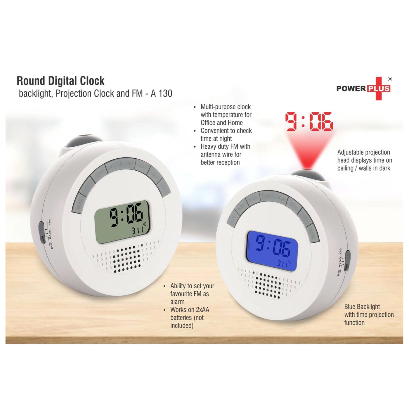 Round Digital Clock with Backlight, Projection Clock and FM - A 130 ...