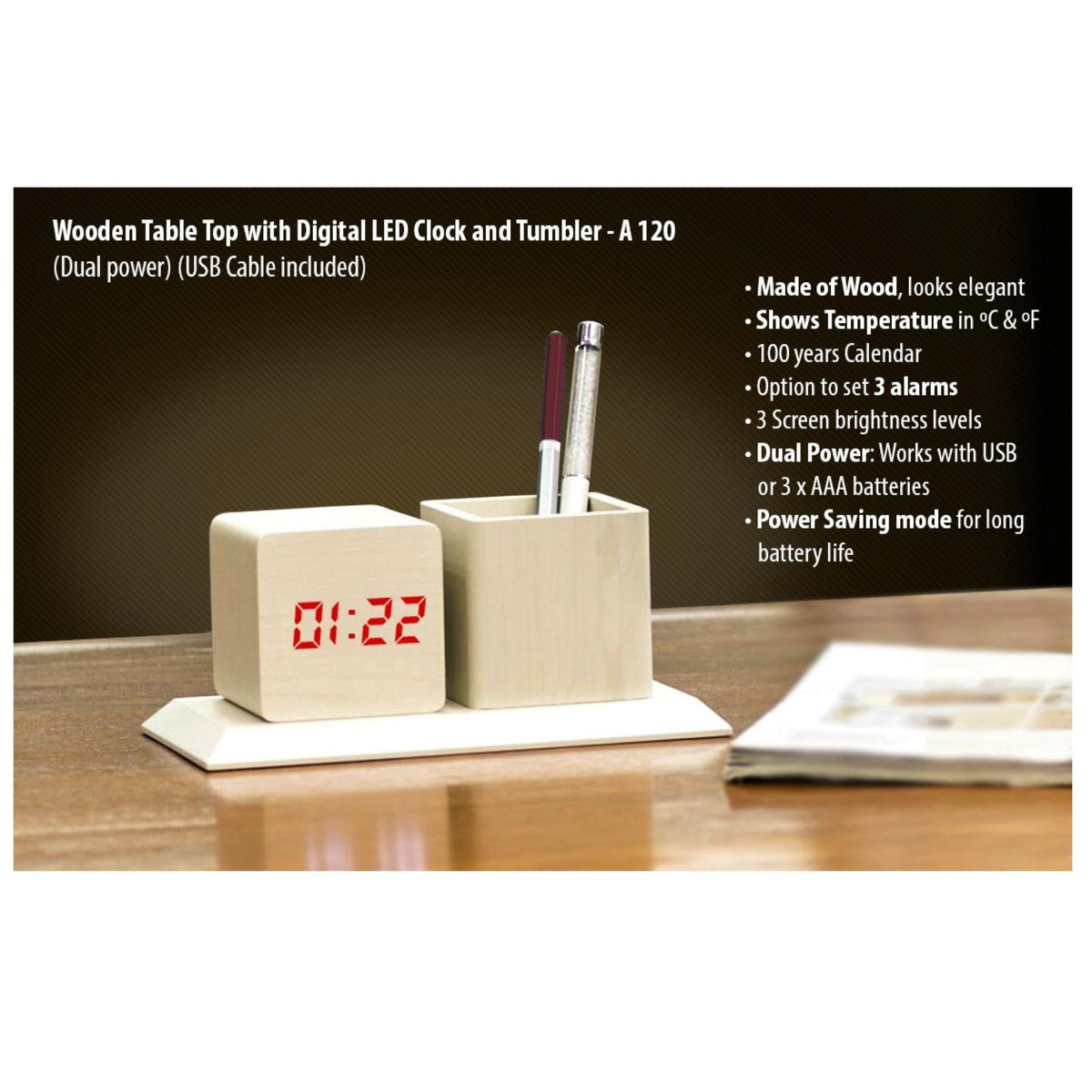 Wooden Tabletop with Digital LED Clock and Tumbler - A 120 — Metro ...
